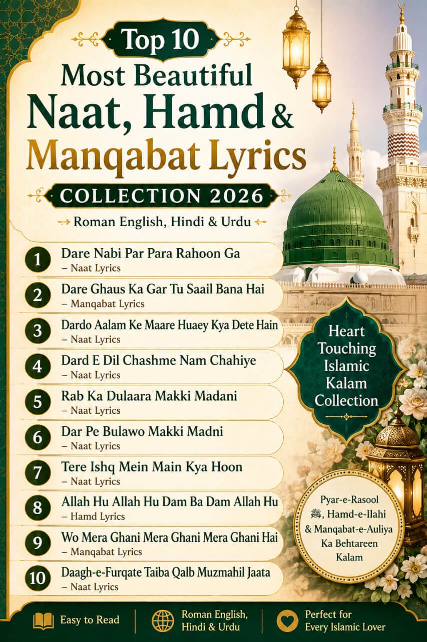 Top 10 Most Beautiful Naat & Hamd & Manqabat Lyrics Collection 2026
